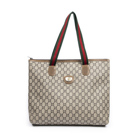 Gucci | Bags | Gucci Web Gucci Plus Tall Tote In Browngreenred Supreme ...